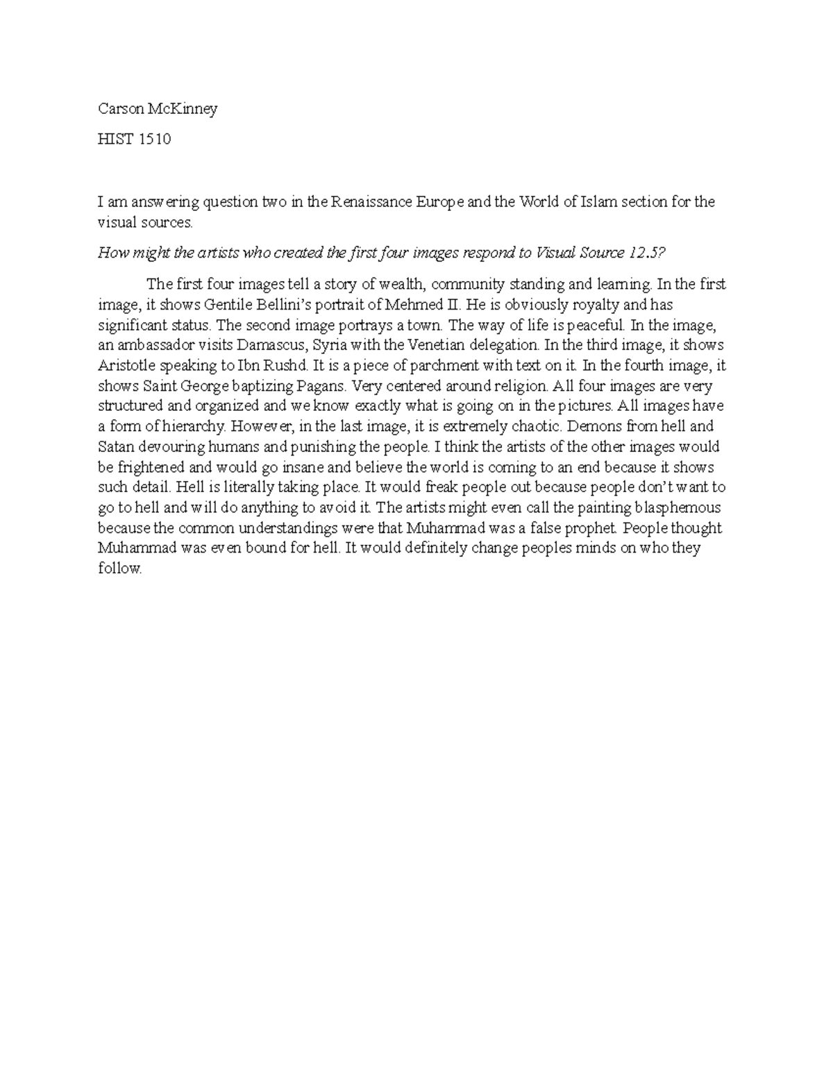 Chapter 12 analysis - Carson McKinney HIST 1510 I am answering question ...