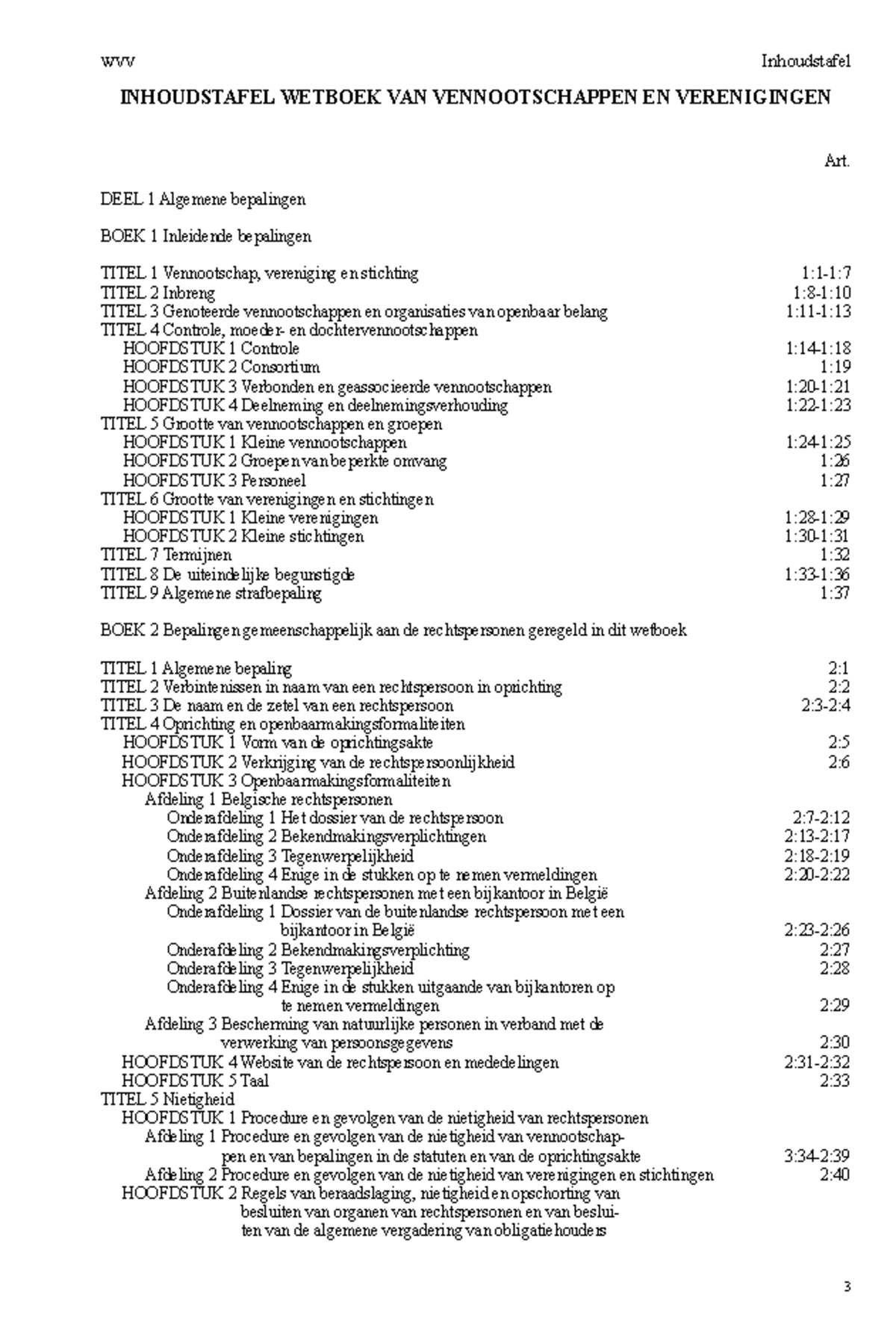 Inhoudstafel vennootschapsrecht - WVV Inhoudstafel INHOUDSTAFEL WETBOEK ...