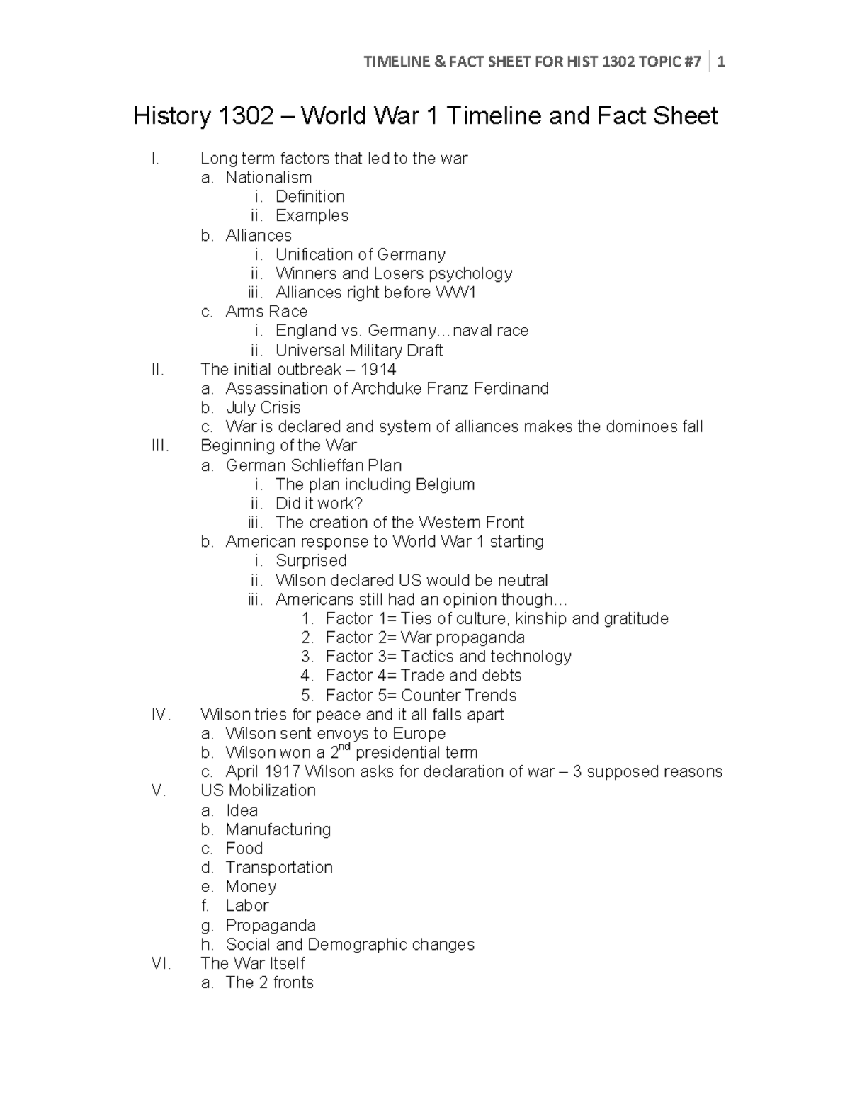 #7-World War 1 - Research about WW1 - TIMELINE & FACT SHEET FOR HIST ...
