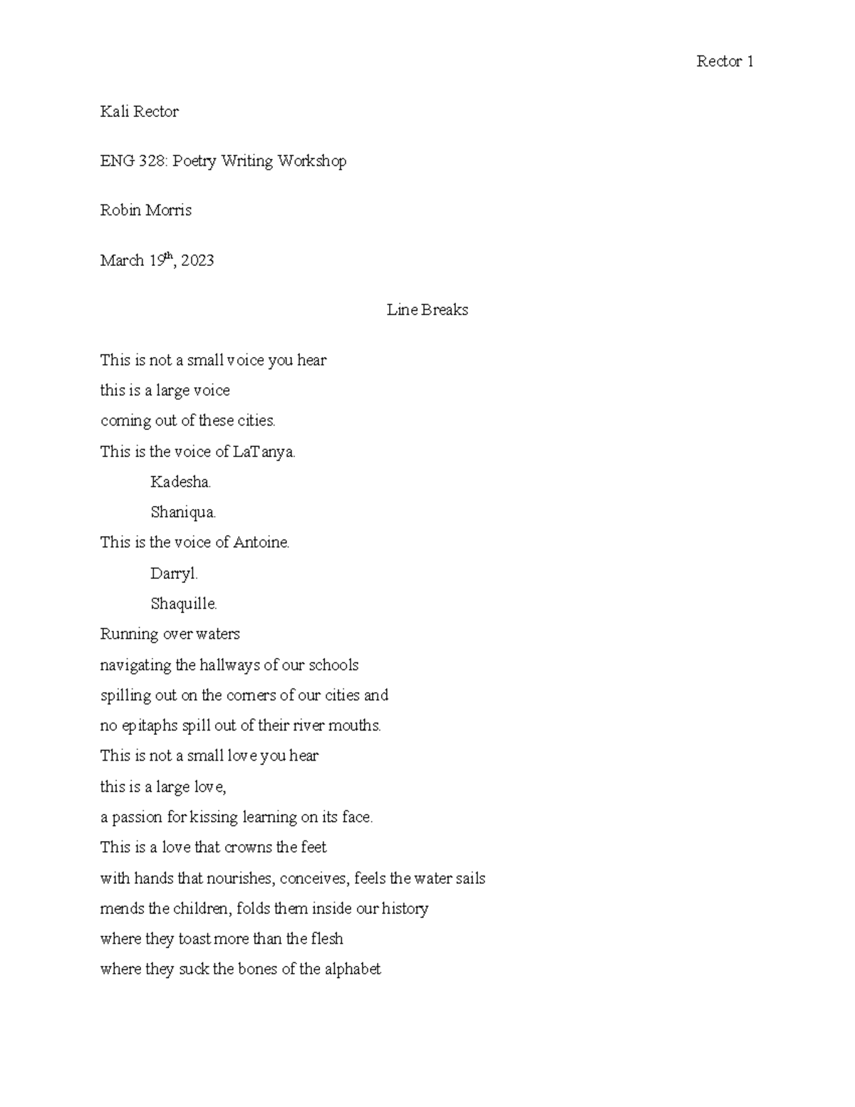 ENG 328 Module Three Line Breaks Journal - Rector 1 Kali Rector ENG 328 ...