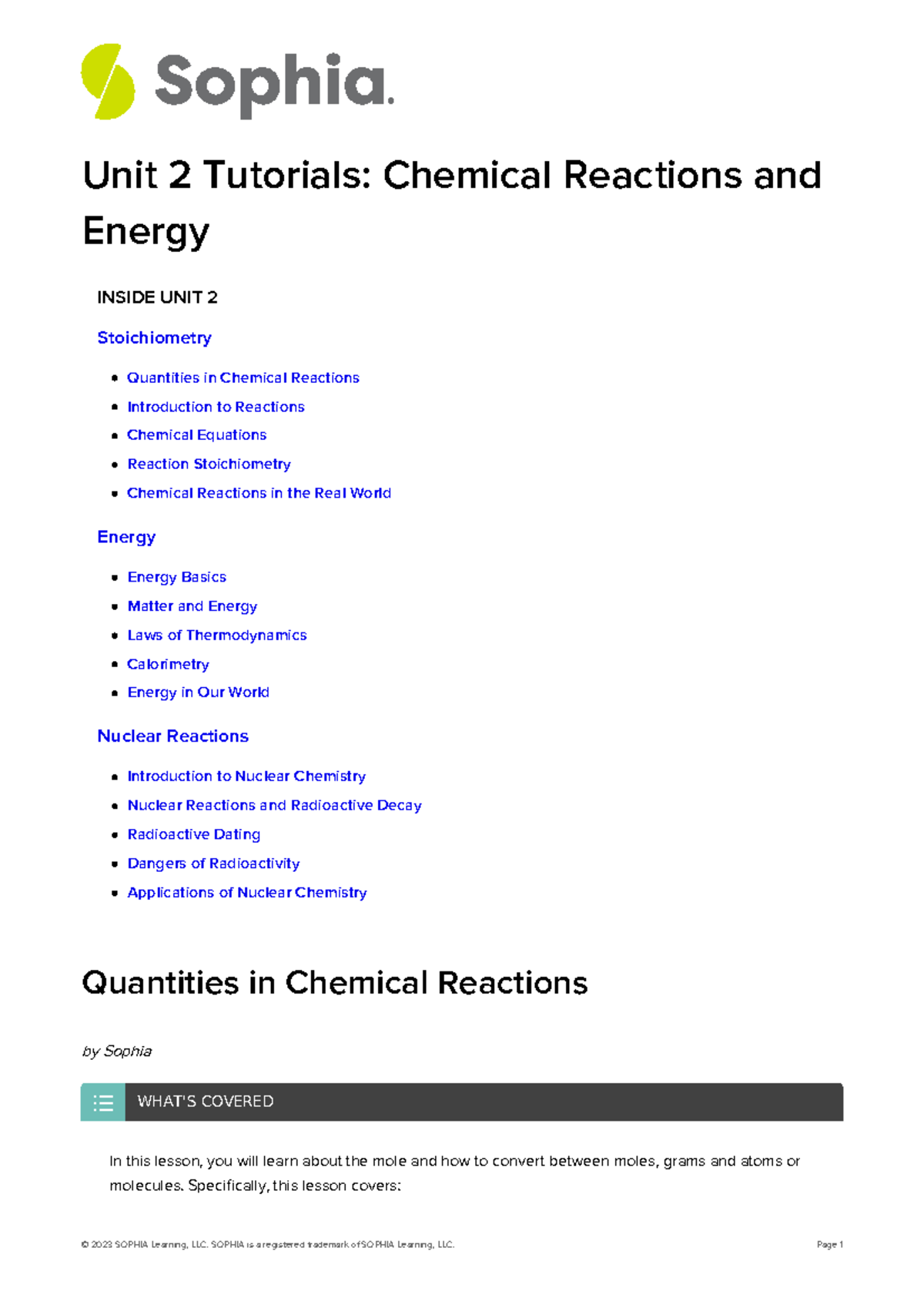 Introduction to chemistry PDF7 - Unit 2 Tutorials: Chemical Reactions ...