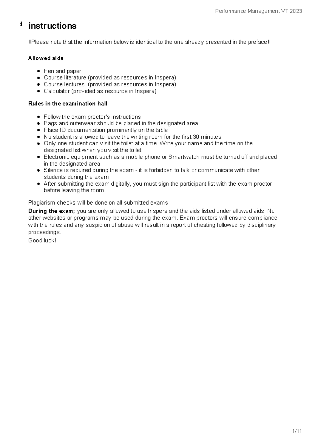 Performance Management Re-exam 230824 - instructions !!Please note that the information below is ...