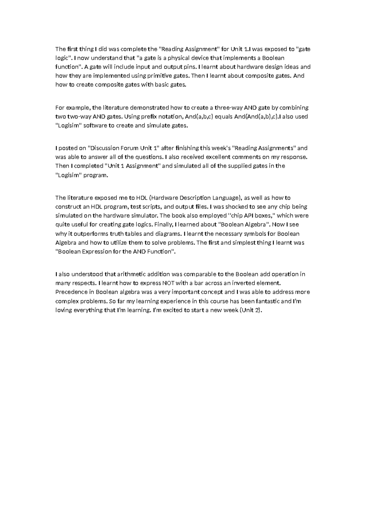 Learning journal unit 1 cs1104 - The first thing I did was complete the "Reading - Studocu