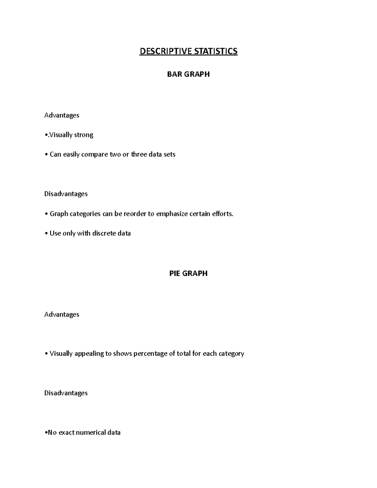 Descriptive Statistics - DESCRIPTIVE STATISTICS BAR GRAPH Advantages ...