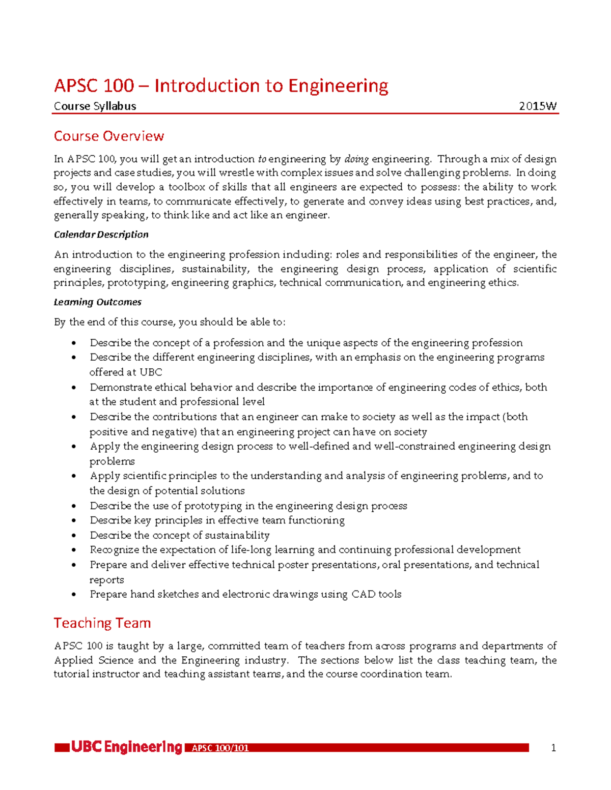 APSC100-Syllabus - Course Outline for term 2022 to term 2023 Winter ...