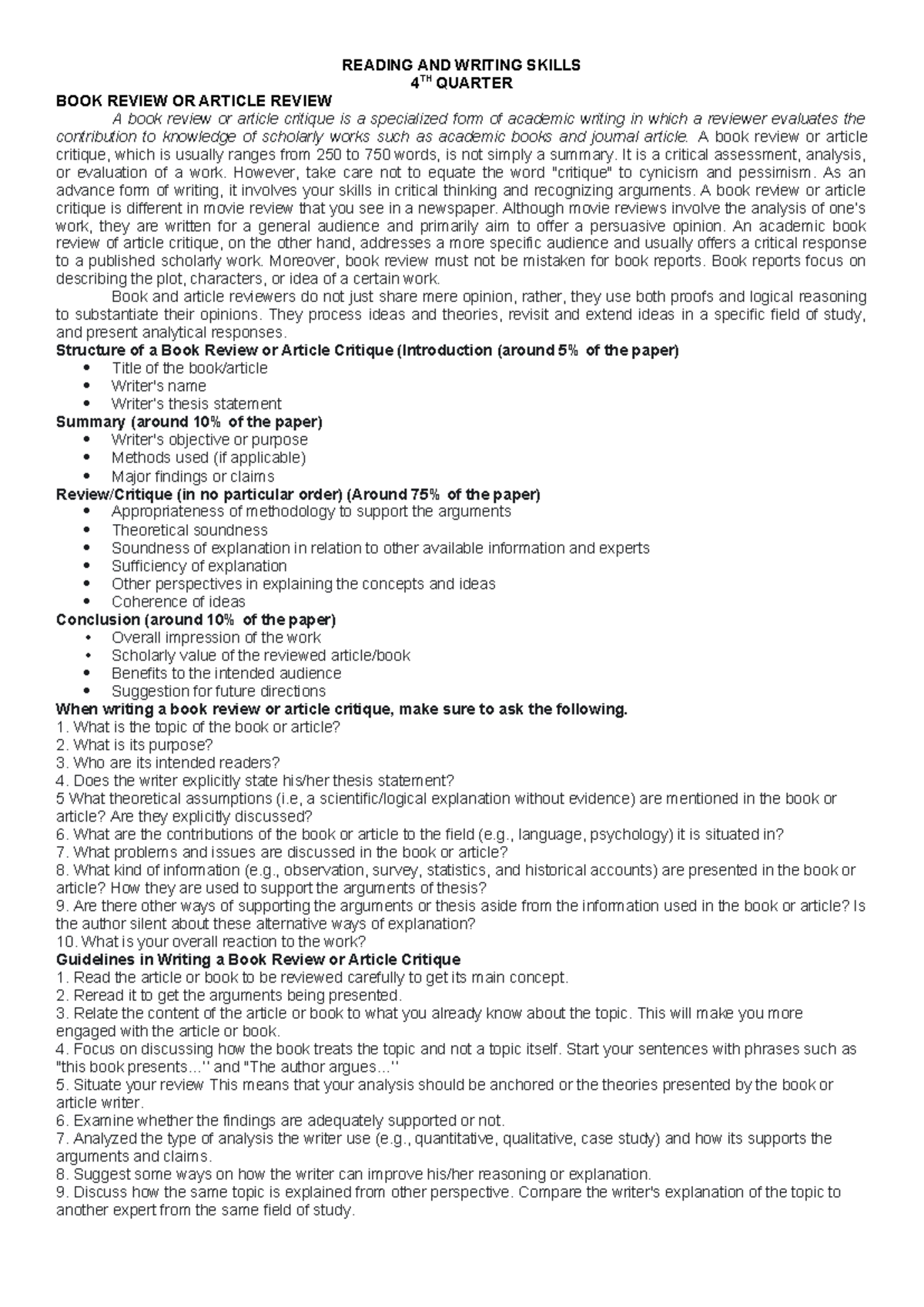 Q4 Complete Handouts- Reading AND Writing Skills - READING AND WRITING ...