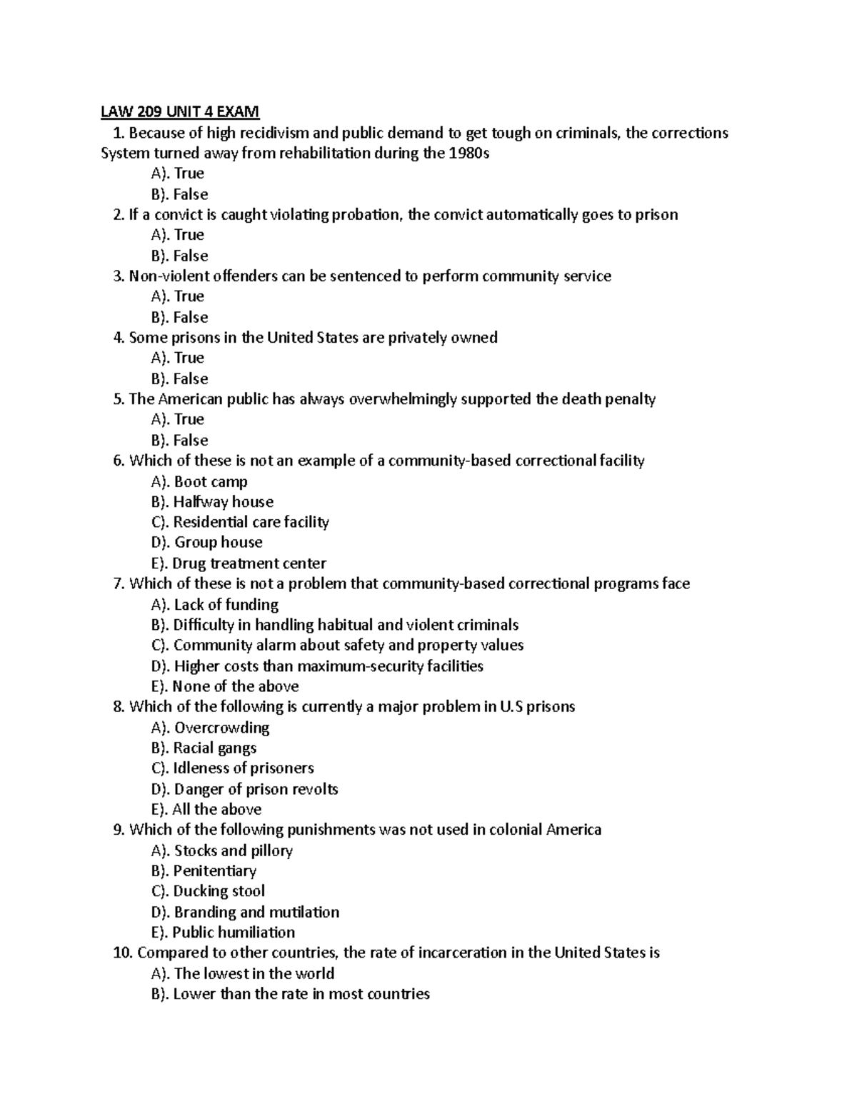 LAW 209 UNIT 4 EXAM - Questions that could possibly be on the exam ...