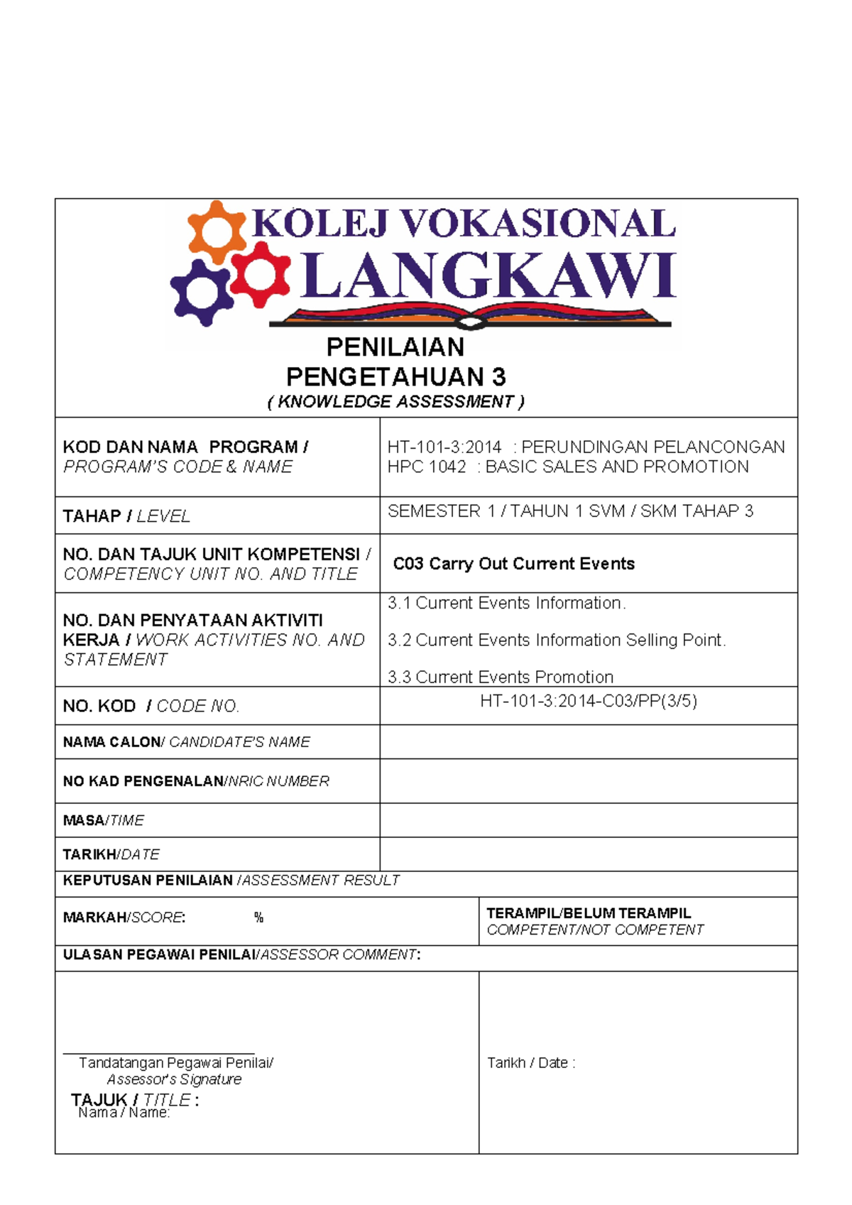 PDF document 3 - nota tugasan - PENILAIAN PENGETAHUAN 3 ( KNOWLEDGE ASSESSMENT ) KOD DAN NAMA ...