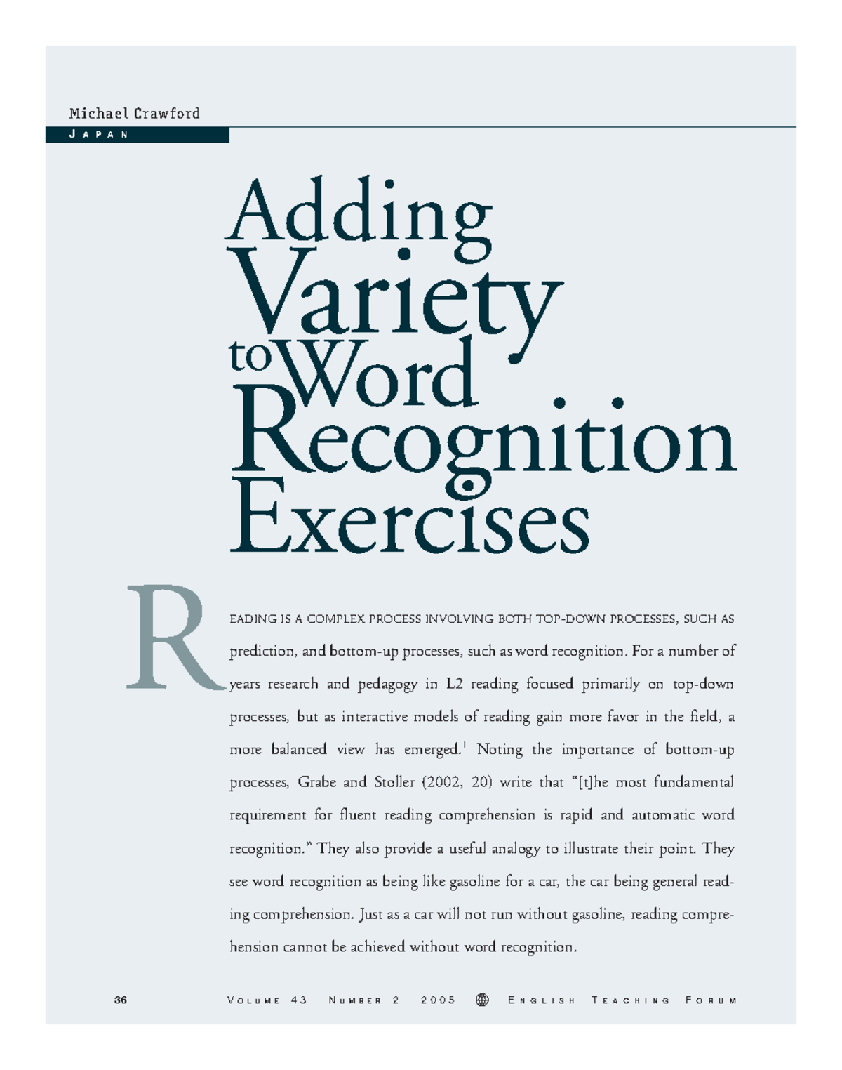 Adding variety to word recognition exercises ETForum - R 36 M i c h a e ...