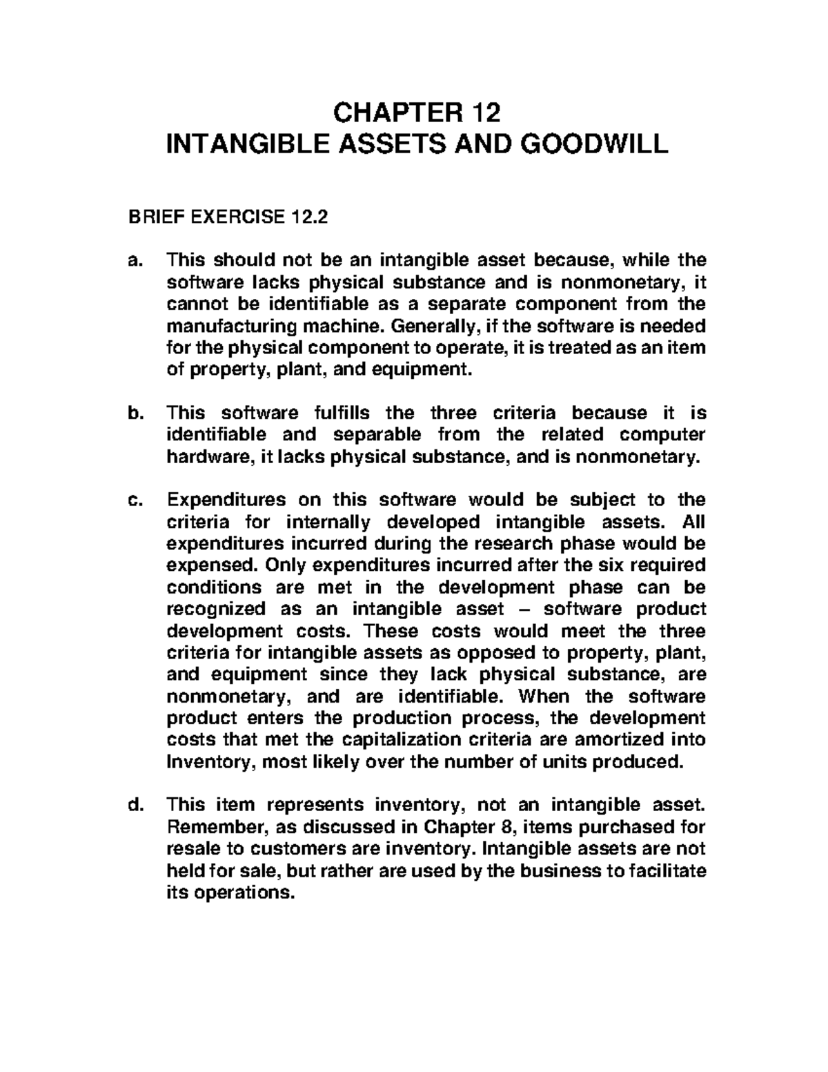 CH 12 Solutions - accounting - CHAPTER 12 INTANGIBLE ASSETS AND GOODWILL BRIEF EXERCISE 12. 2 a ...