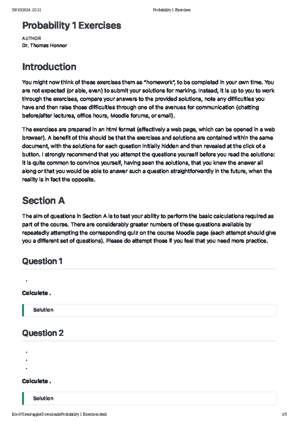 Probability 1 Exercises - You might now think of these exercises them ...