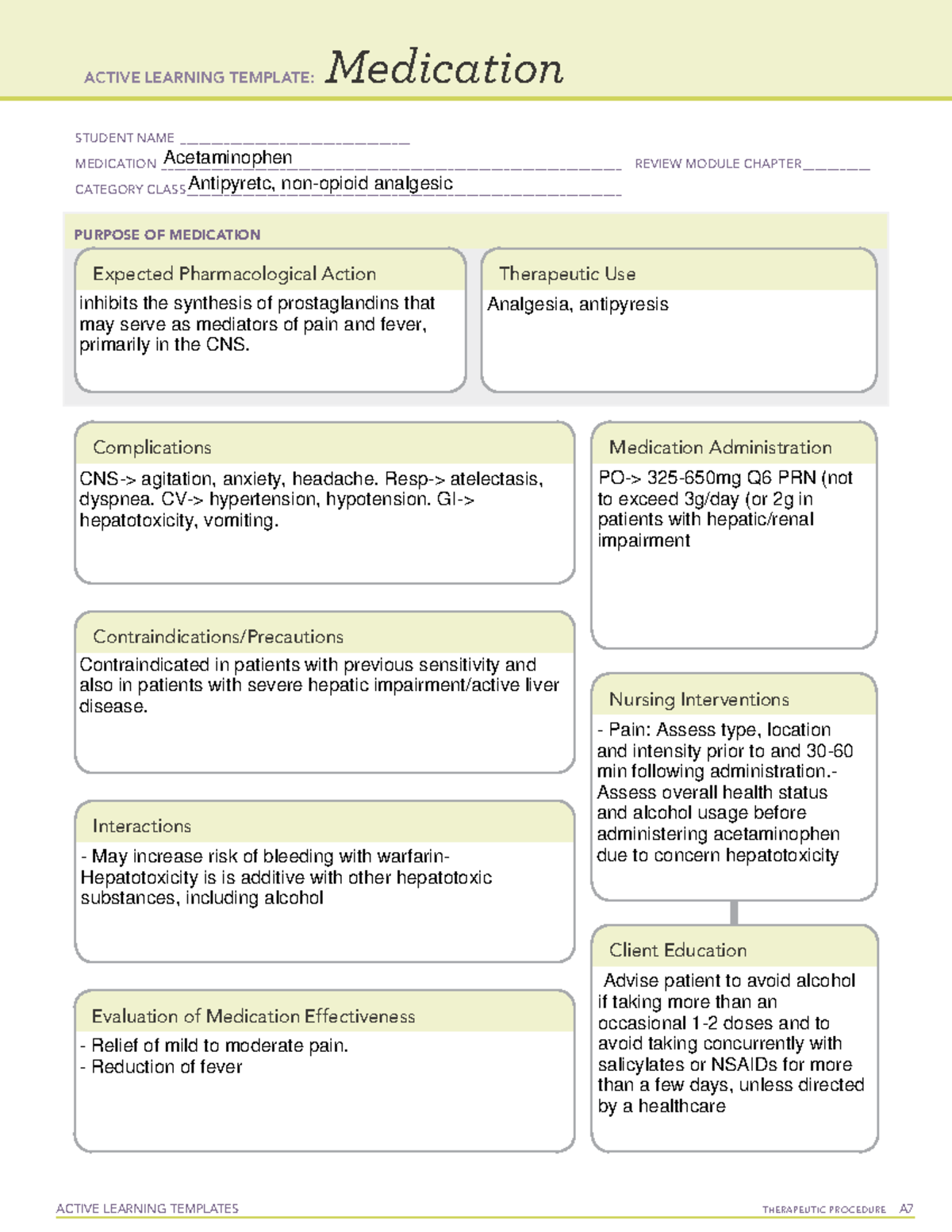 Acetaminophen - ACTIVE LEARNING TEMPLATES THERAPEUTIC PROCEDURE A ...