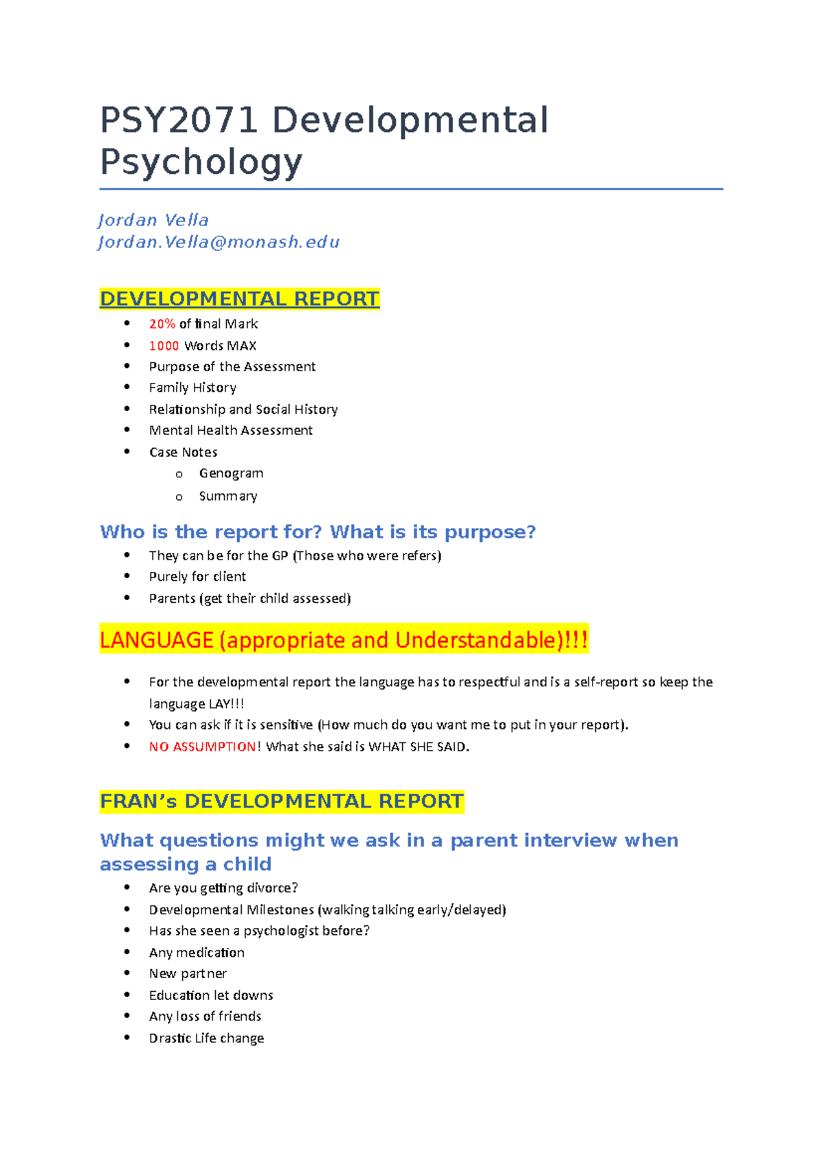 LAB 1 - Week 1 notes - PSY2071 Developmental Psychology Jordan Vella ...