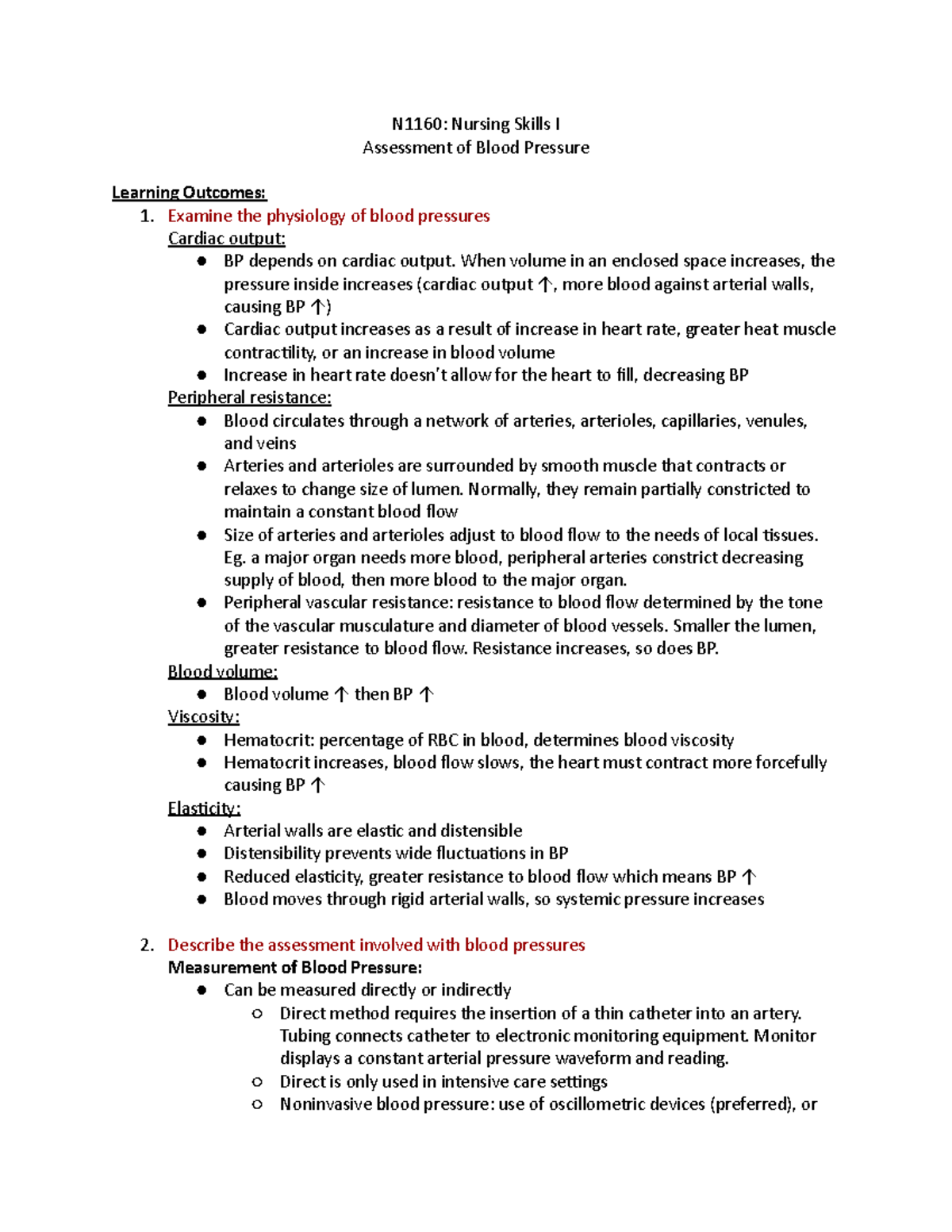 N1160 - Blood Pressure - Susan Pribanic - N1160: Nursing Skills I ...