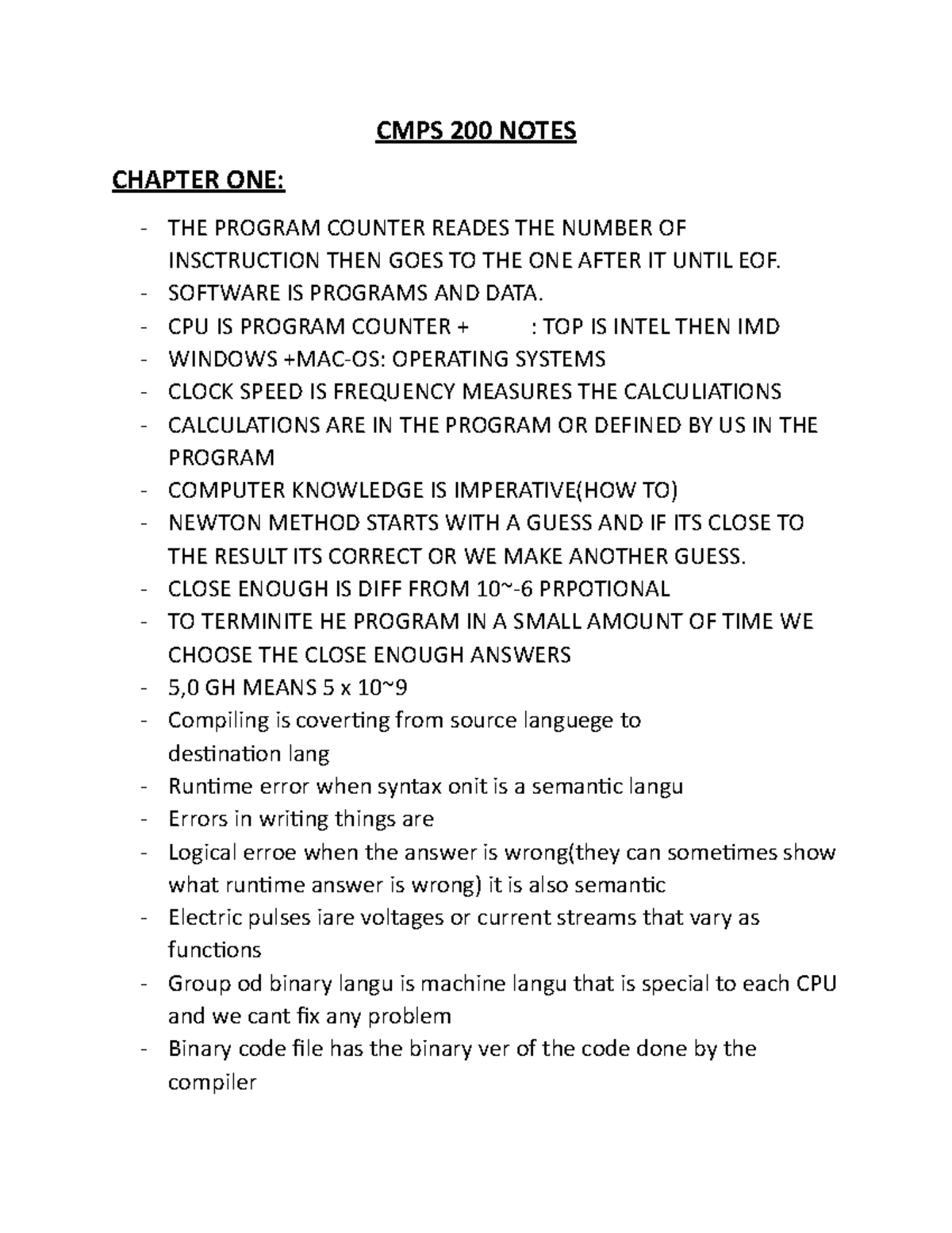 CMPS 200 Notes to study - CMPS 200 NOTES CHAPTER ONE: - THE PROGRAM ...