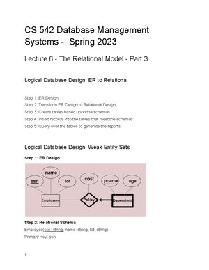WPI CS 542 Lecture 5 - The Relational Model Part 2 - CS 542 Database Management Systems - Spring ...