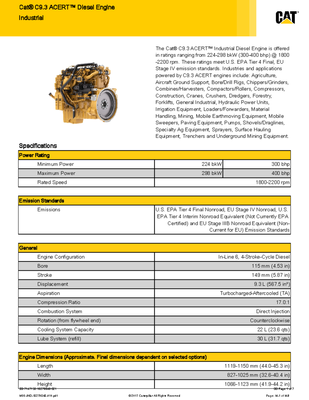 SS 7147150 18279848 021 - The Cat® C9 ACERT™ Industrial Diesel Engine ...