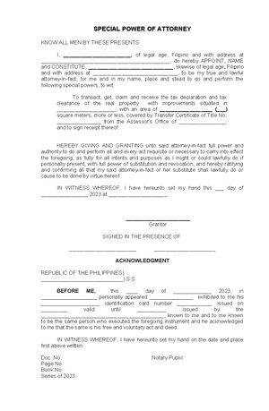 SPA to get PRC ID FORM ONLY - SPECIAL POWER OF ATTORNEY KNOW ALL MEN BY ...