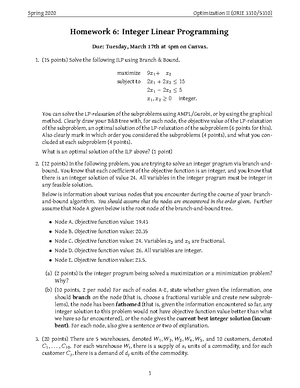 HW 8 - Homework 8 integer program linear knapsack - Spring 2019 ...