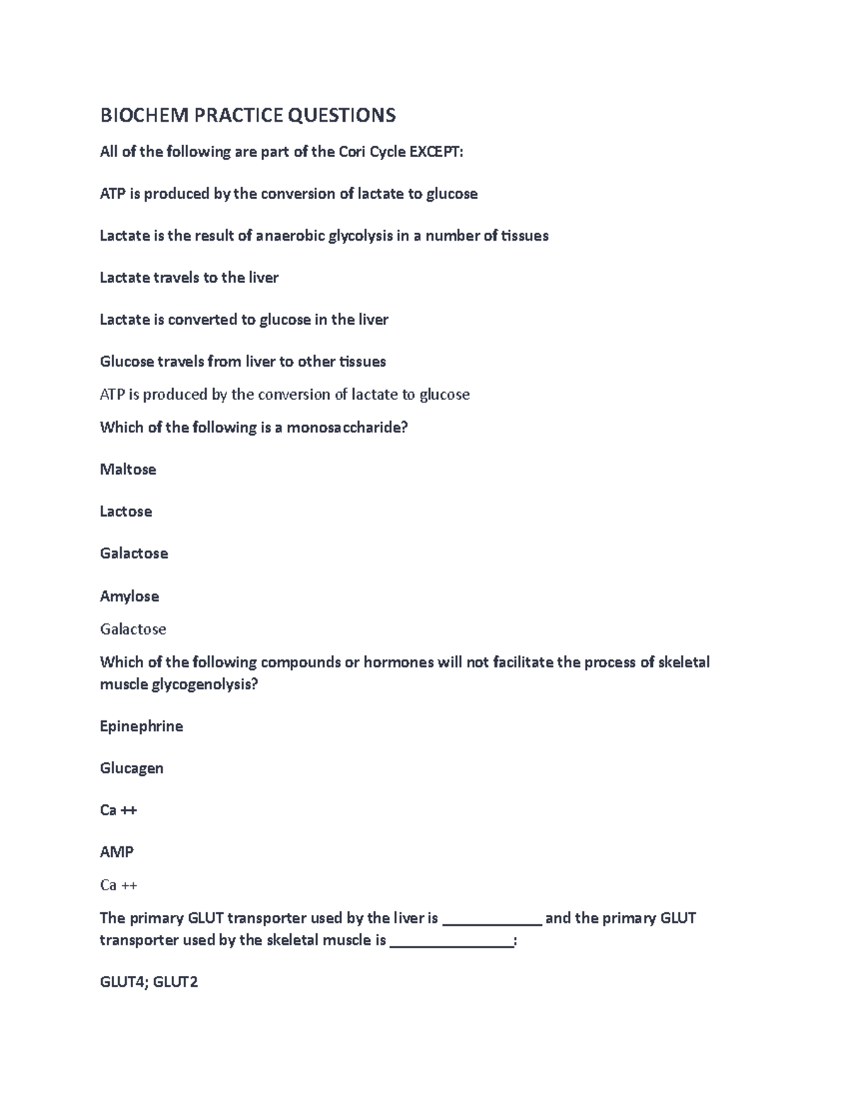 Biochem- Practice- Questions - BIOCHEM PRACTICE QUESTIONS All of the ...