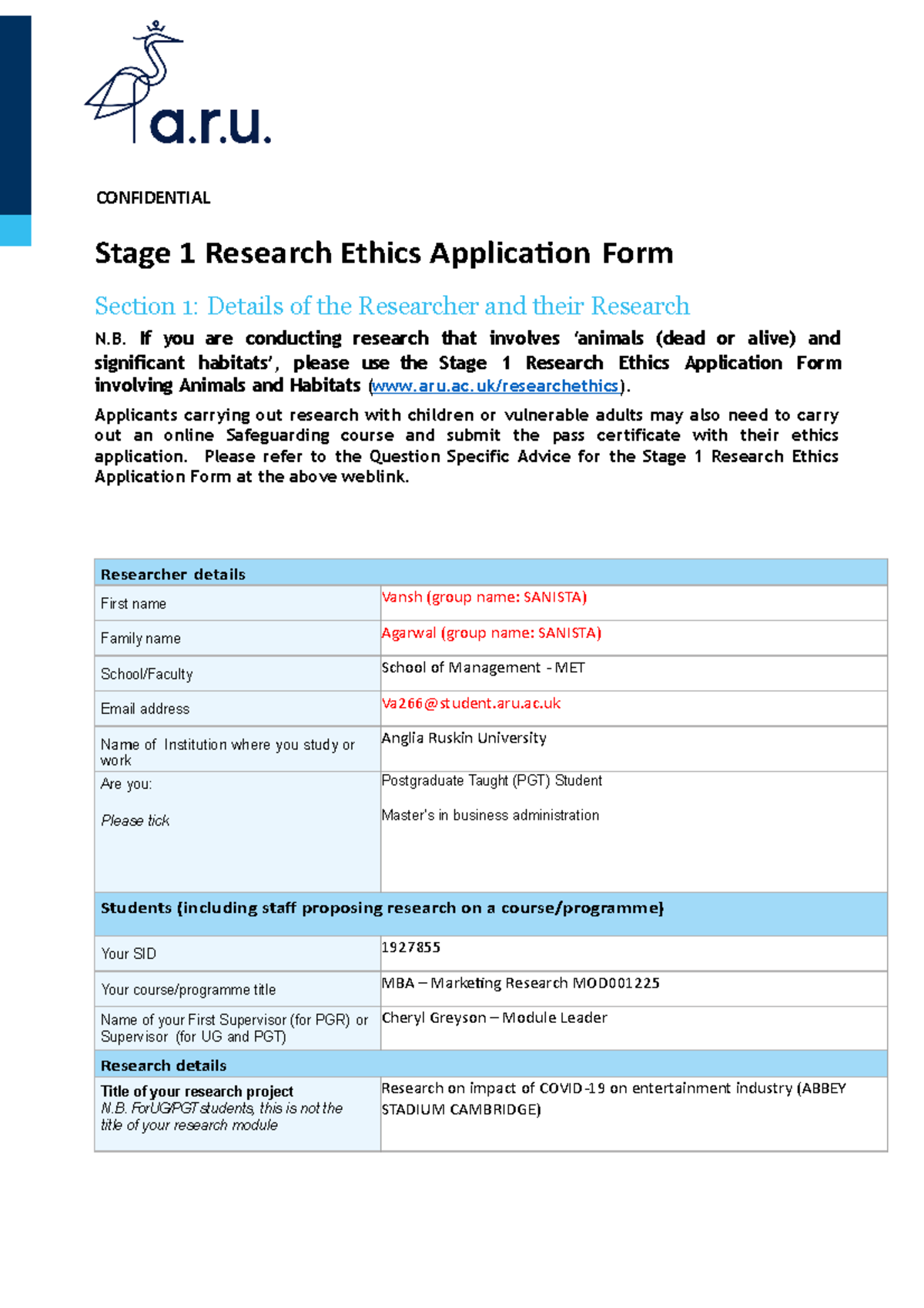 Stage 1 Research Ethics Application Form - If you are conducting ...
