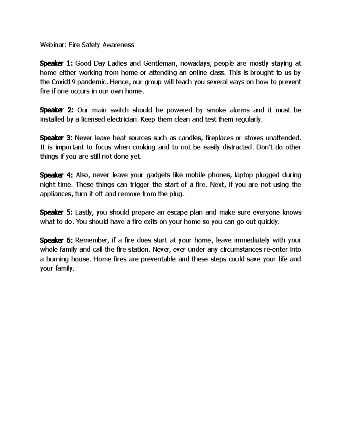 Script to Fire Awareness - How to Avoid Fire Breakage - Histology ...