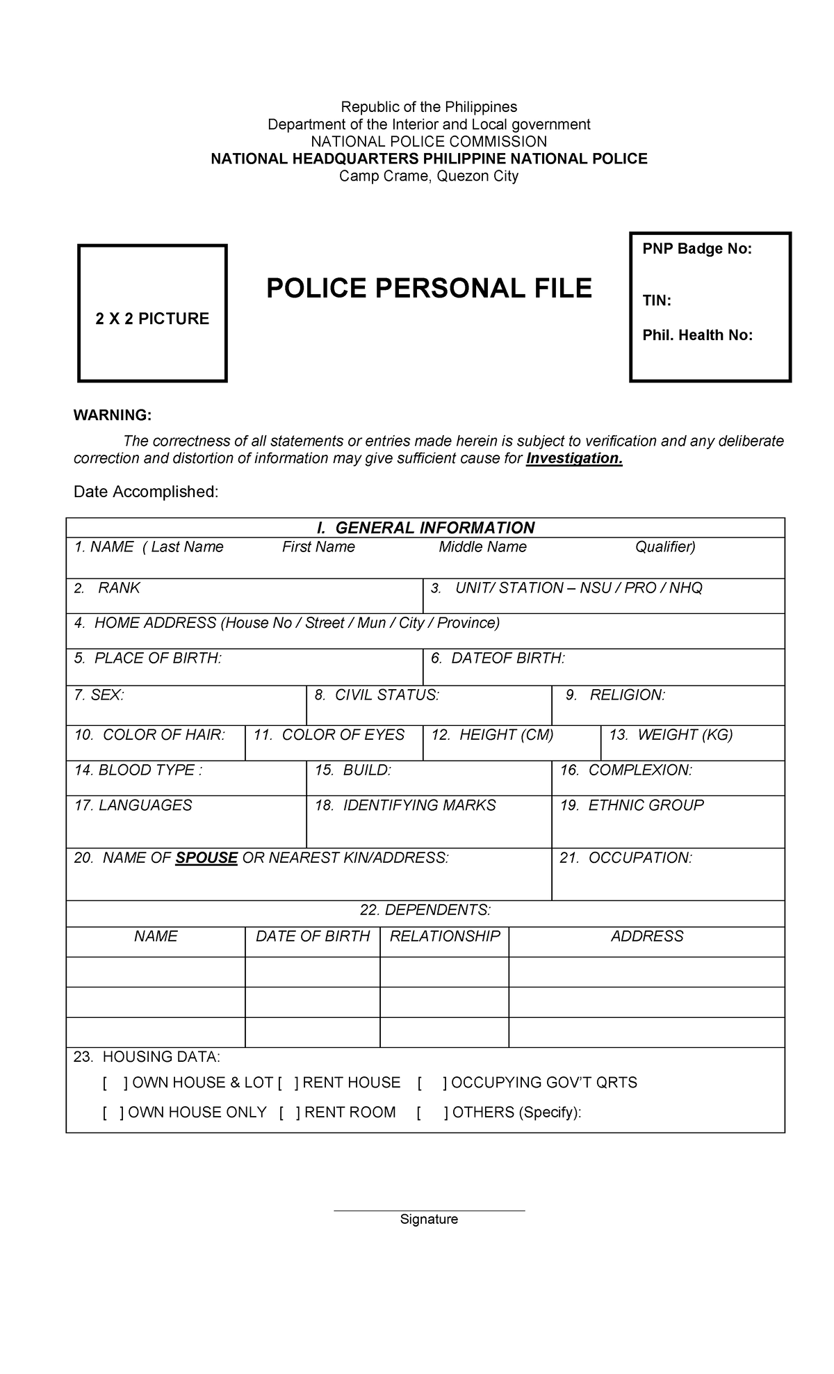 PNP PDS - Philippines - Republic of the Philippines Department of the ...