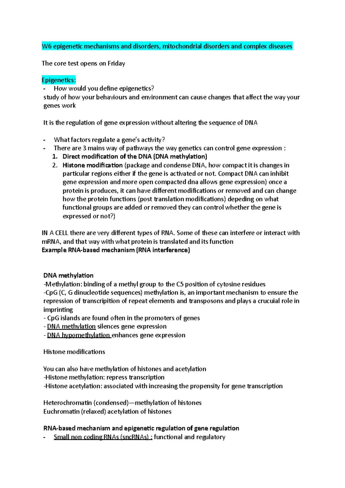 Epigenic and mithocondrial diseases + complex diseases - W6 epigenetic ...