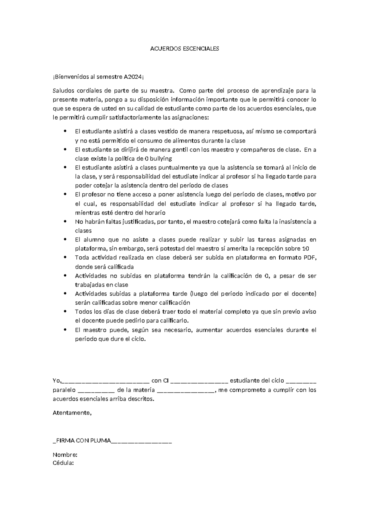 Acuerdos Esenciales - Nada - ACUERDOS ESCENCIALES ¡Bienvenidos al ...