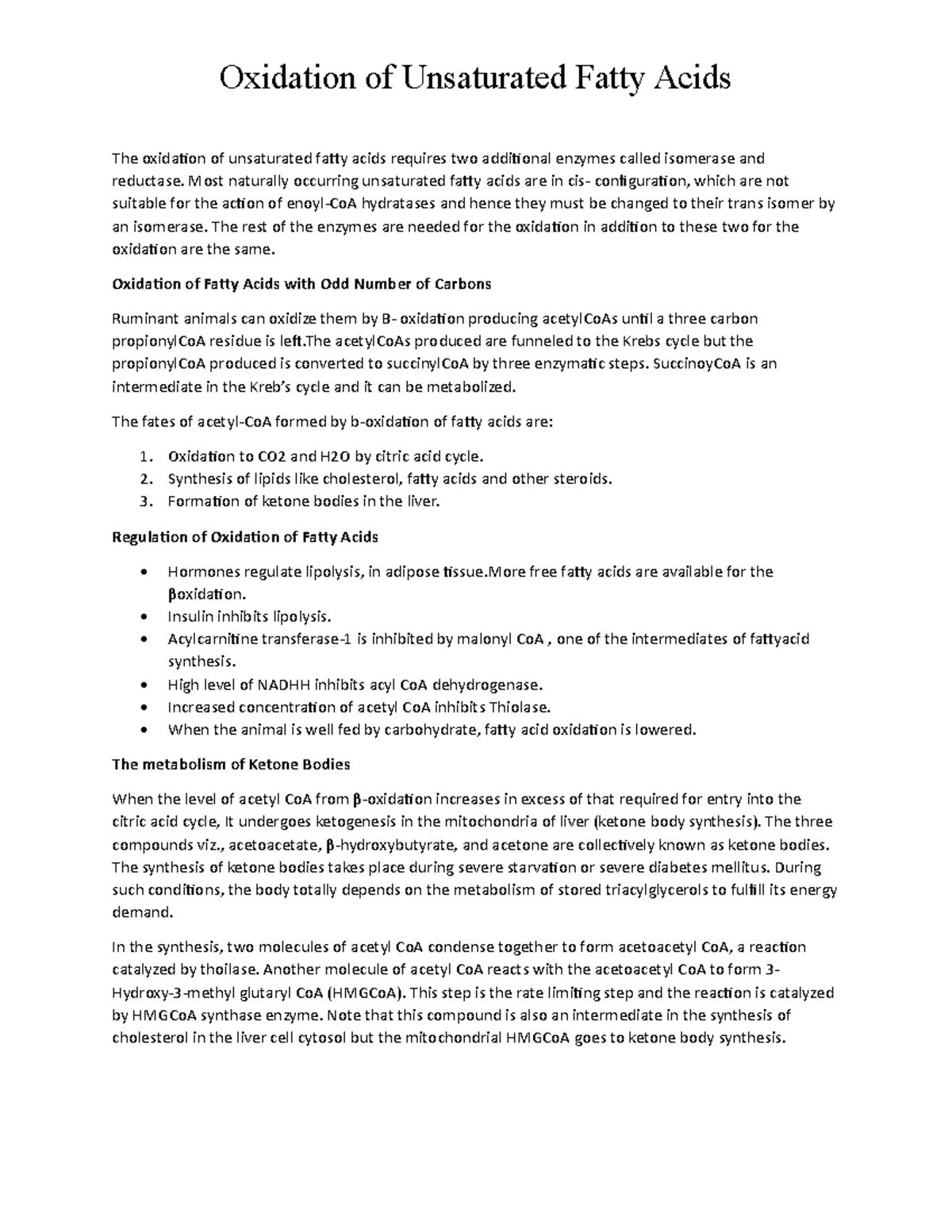 Oxidation of Unsaturated Fatty Acids - The oxidation of unsaturated ...