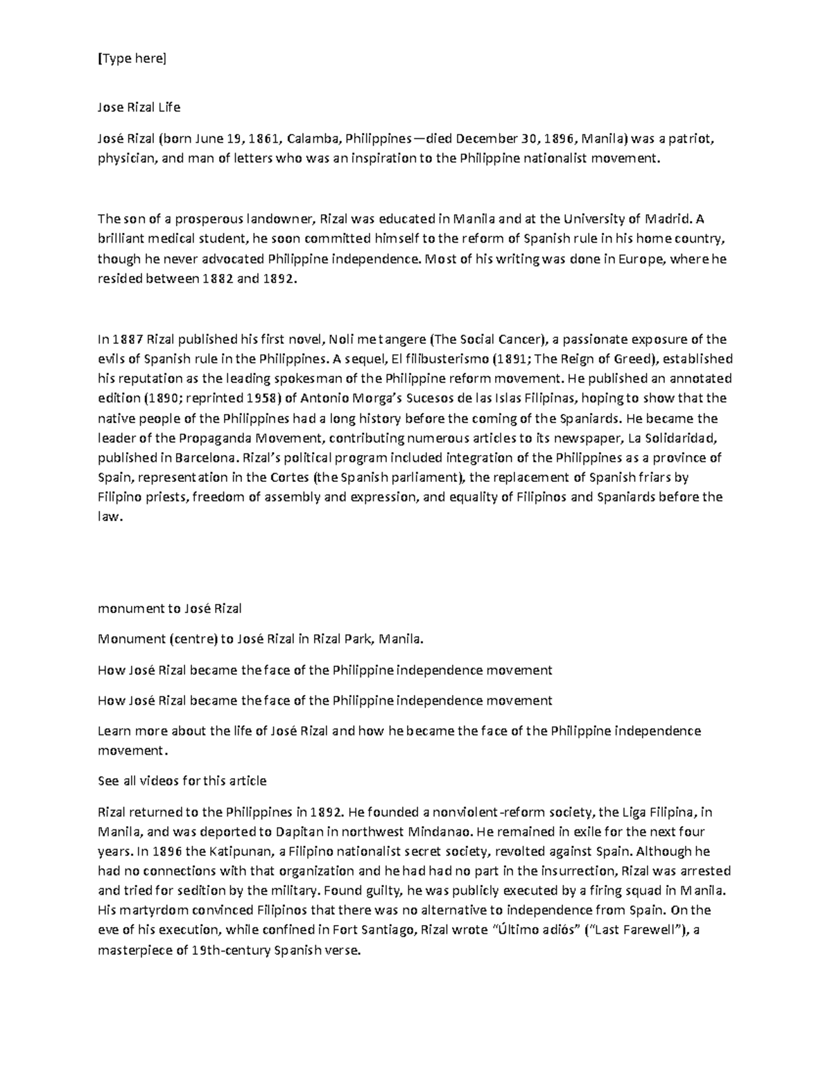 Jose Rizal Life - History - Jose Rizal Life José Rizal (born June 19 ...