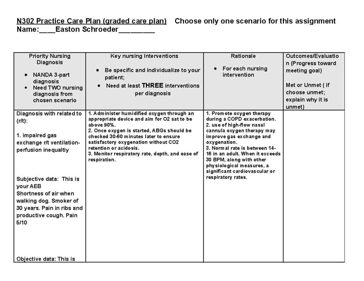 N302- Care Plan - notes about how to make a care plan - N302 Practice ...