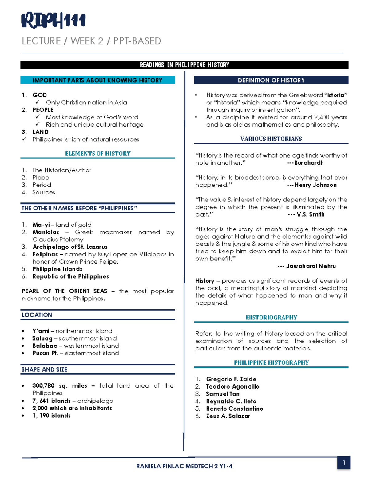RIPH WEEK 2 Transes, - RANIELA PINLAC MEDTECH 2 Y 1 - 4 1 RIPH 111 LECTURE / WEEK 2 / PPT-BASED ...