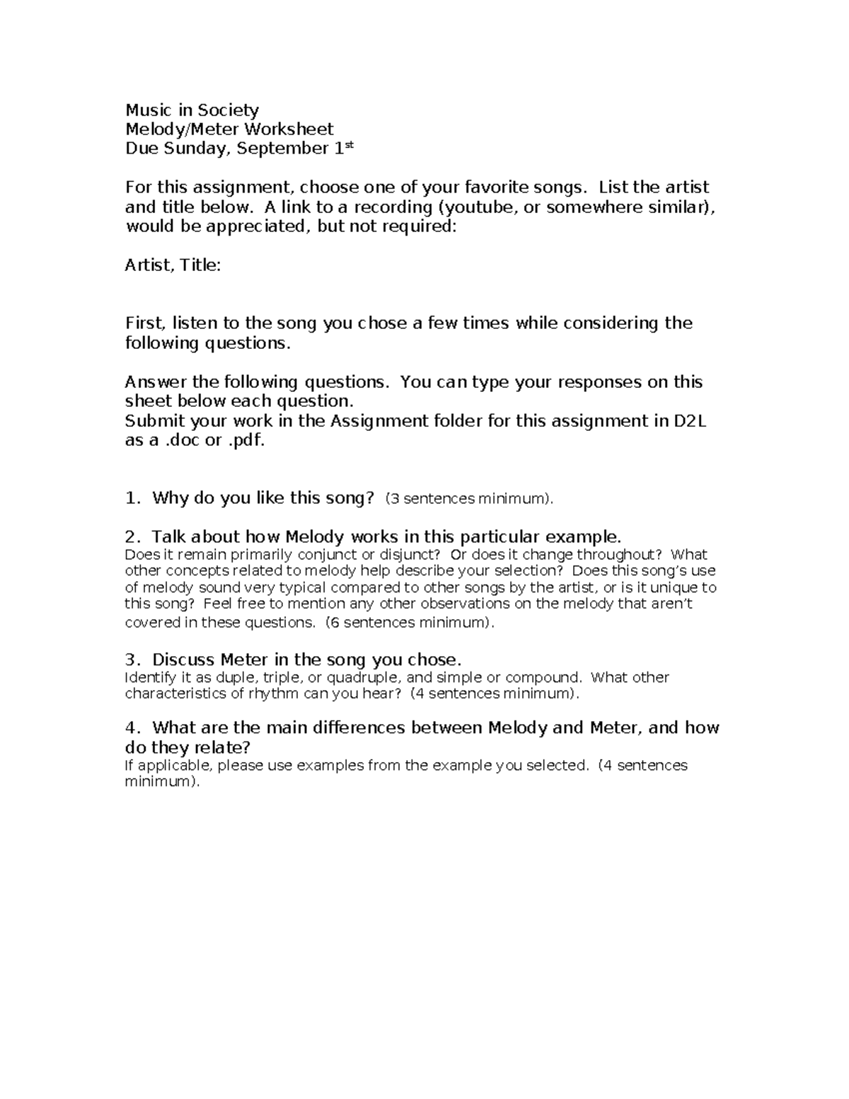 LM 1 MM Worksheet - Music in Society Melody/Meter Worksheet Due Sunday ...