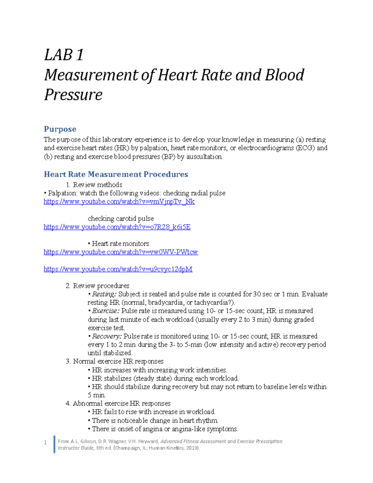 HR BP Lab 1 081420 with answers - LAB 1 Measurement of Heart Rate and ...