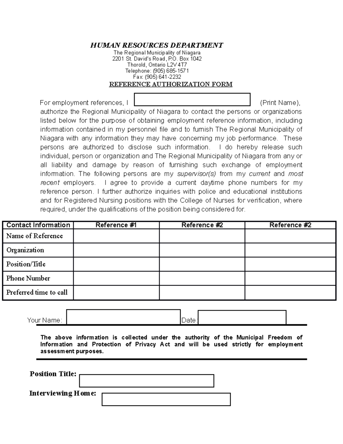 Reference Authorization Form anatomy one - HUMAN RESOURCES DEPARTMENT ...