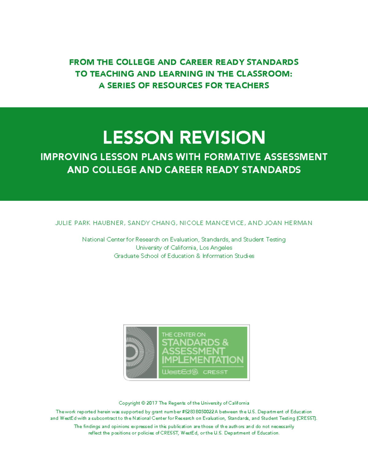 Lesson Revision With Formative Assessment - FROM THE COLLEGE AND CAREER ...