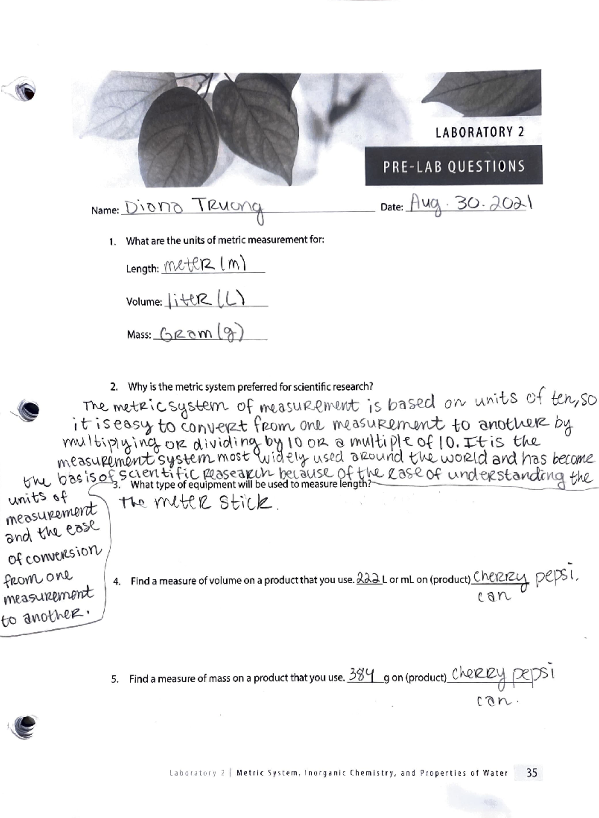 Gen bio lab 2 - Lab - LABORATORY 2 QUESTIONS Name: Diono TRuong Date ...