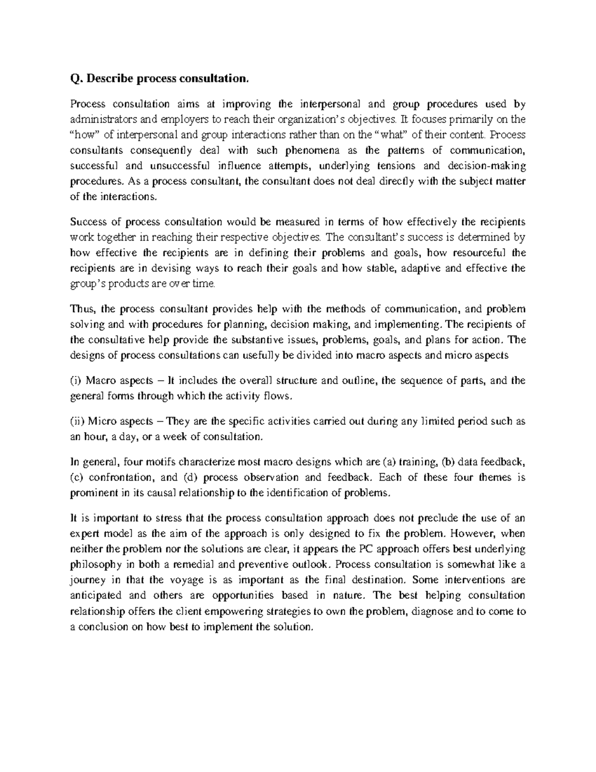 Process consultation - Q. Describe process consultation. Process ...