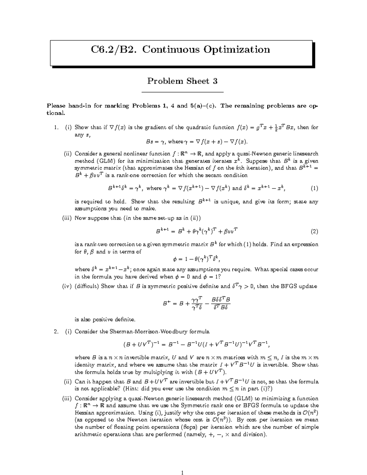 C62 Problem Sheet 3 - llll - C6/B2. Continuous Optimization Problem ...