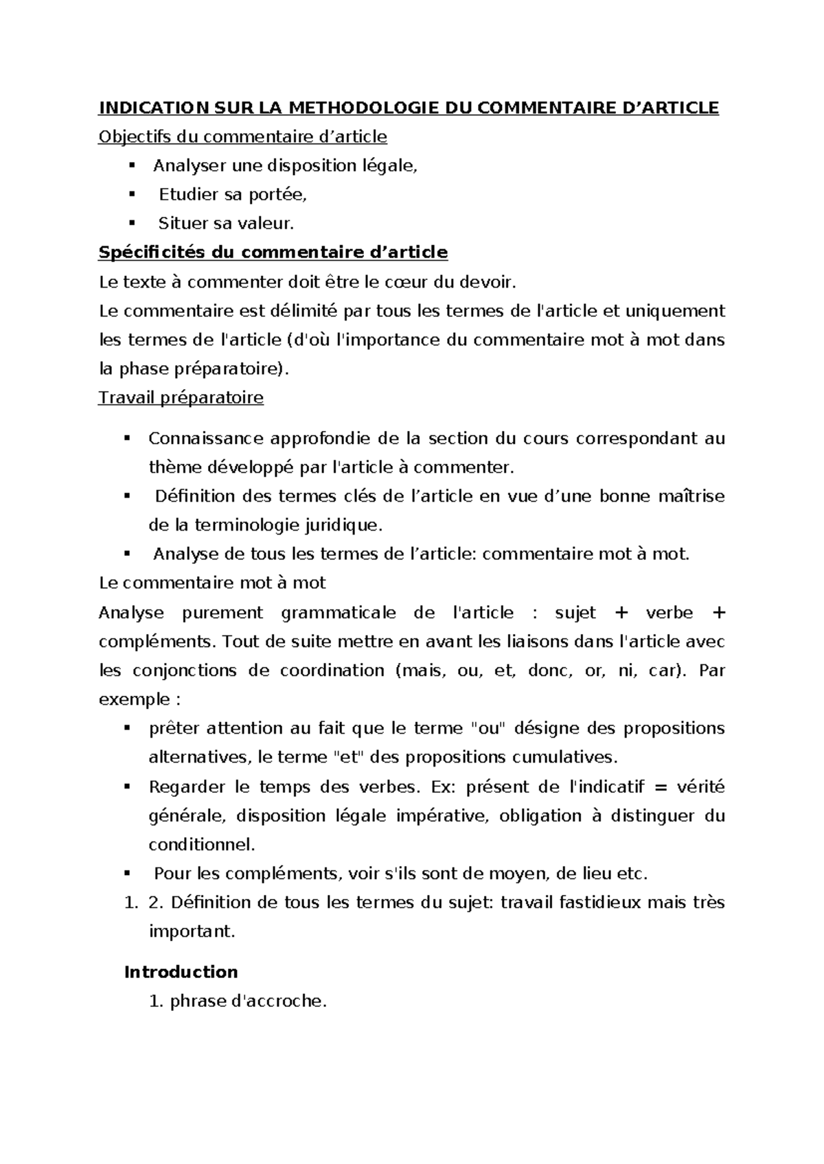 LA Methodologie DU Commentaire D' Article - INDICATION SUR LA ...