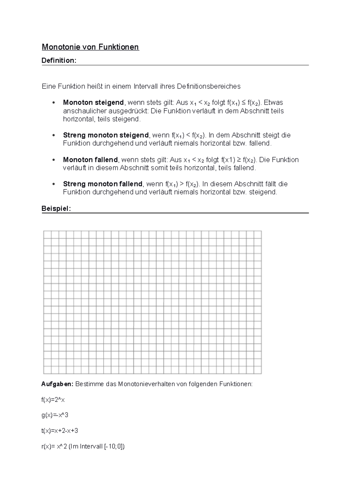 Funktion-Monotonie Fertig - Monotonie von Funktionen Definition: Eine ...