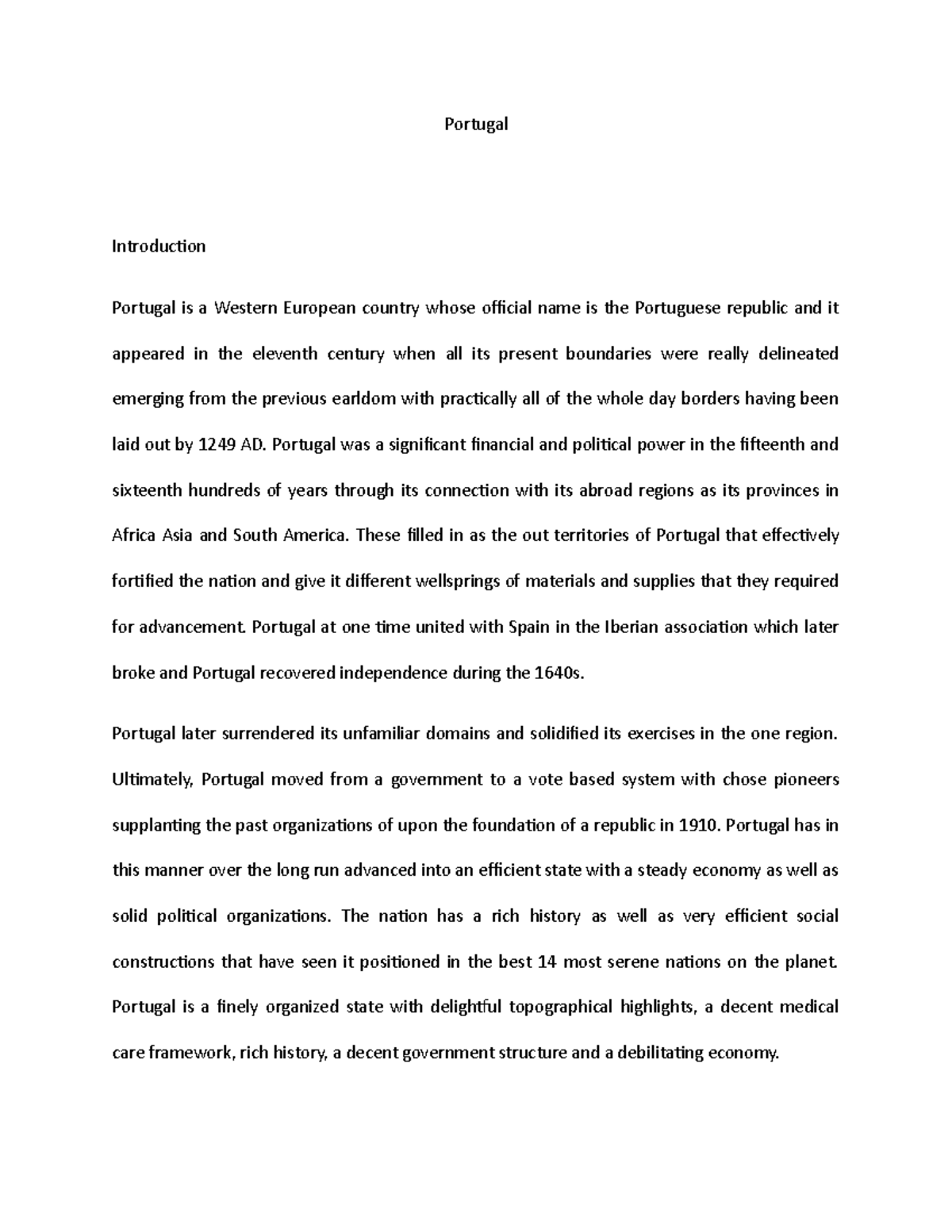 Portugal - Portugal Introduction Portugal is a Western European country ...