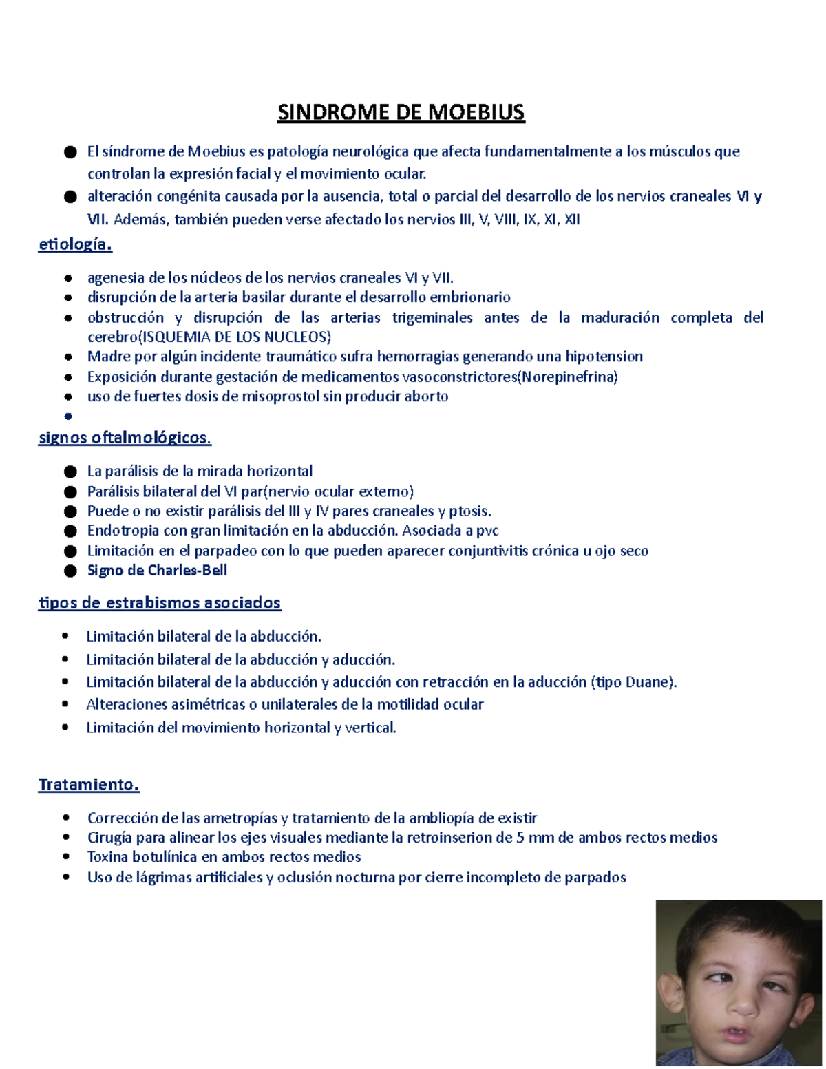 Resumen síndrome de Moebius - Neuroftalmología - USS - Studocu