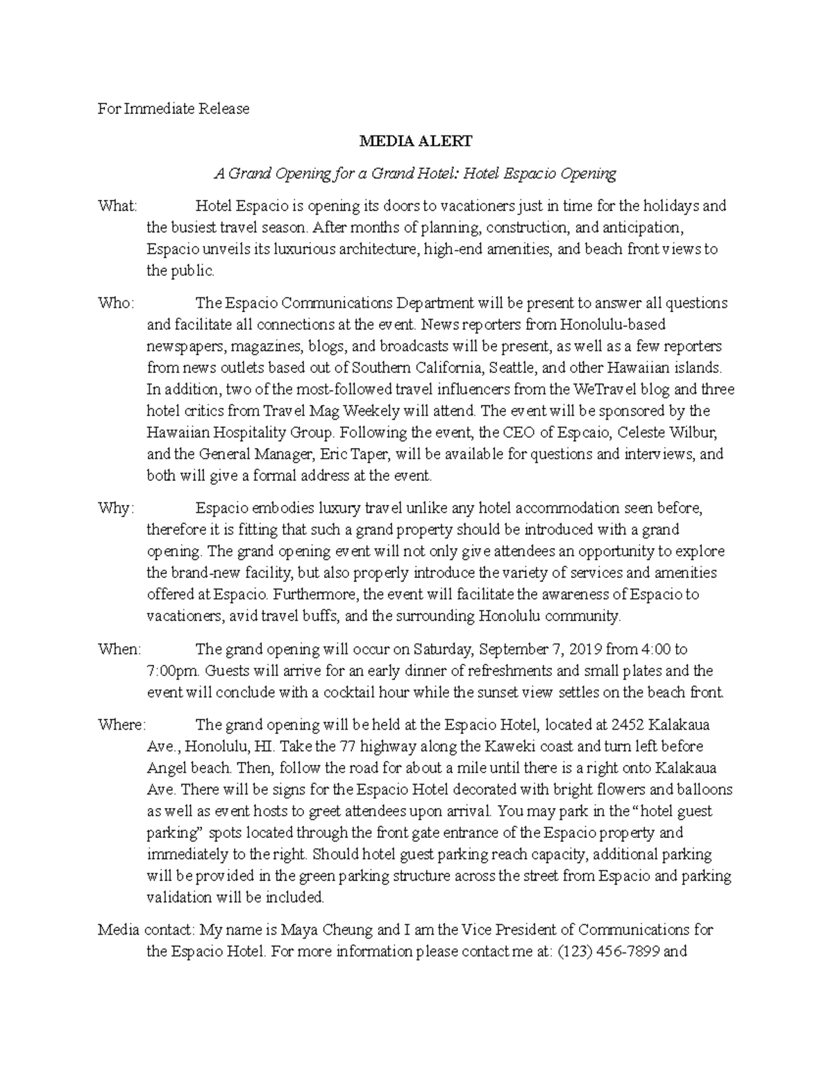 Media alert : pitch letter - For Immediate Release MEDIA ALERT A Grand ...