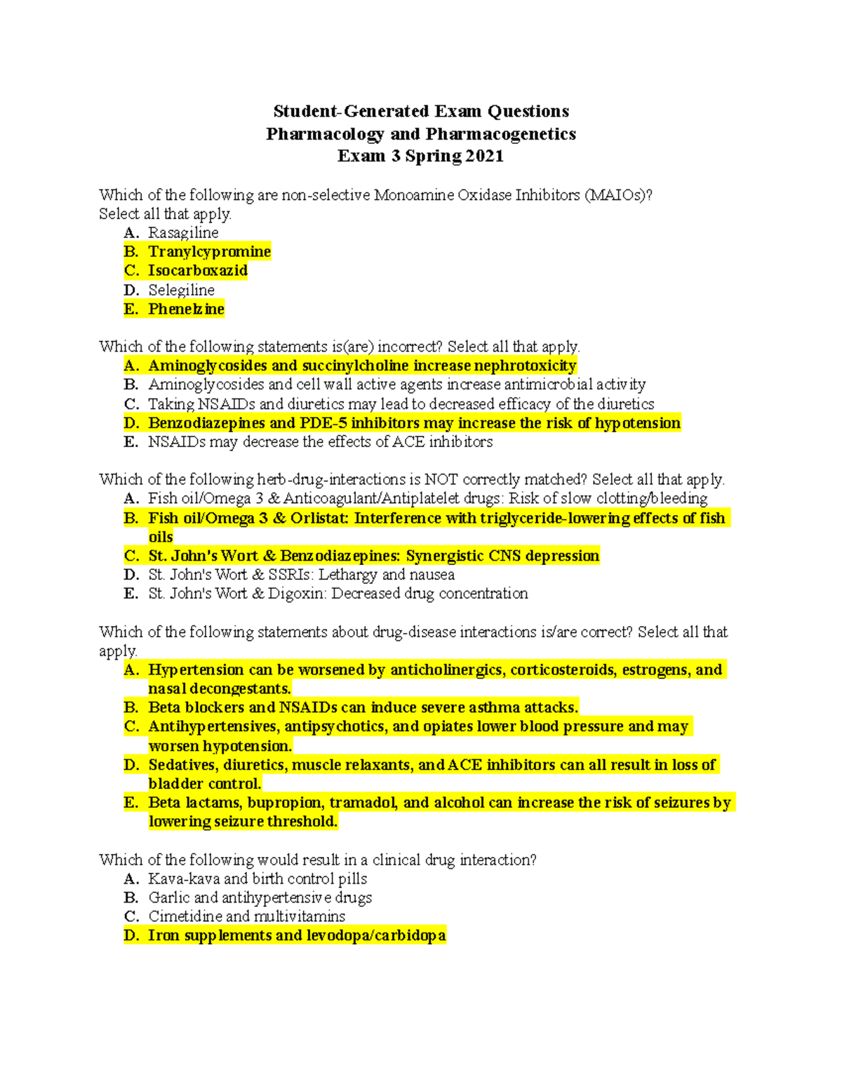 Exam 3 Student Generated Questions - Student-Generated Exam Questions ...