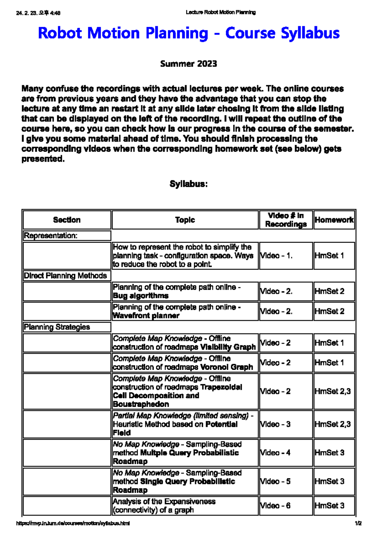 Lecture Robot Motion Planning - 24. 2. 23. 4:46 Lecture Robot Motion ...