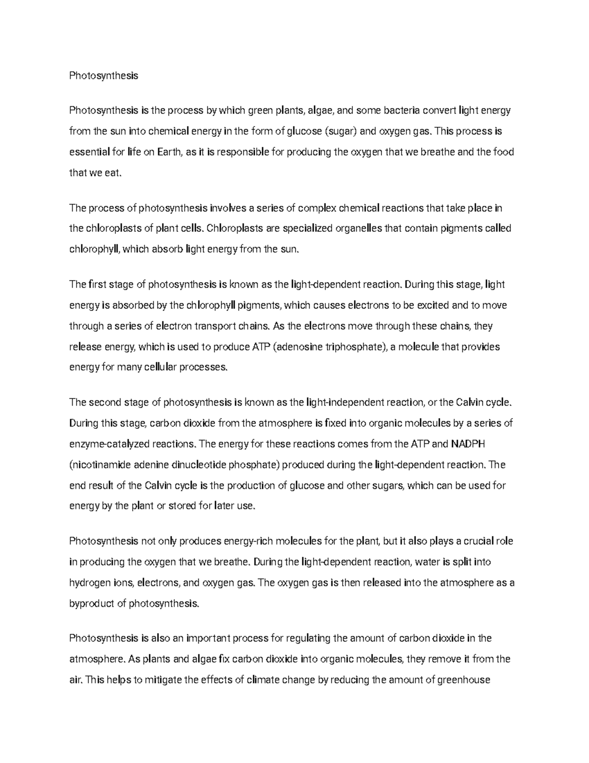 Photosynthesis - Photosynthesis Photosynthesis is the process by which ...