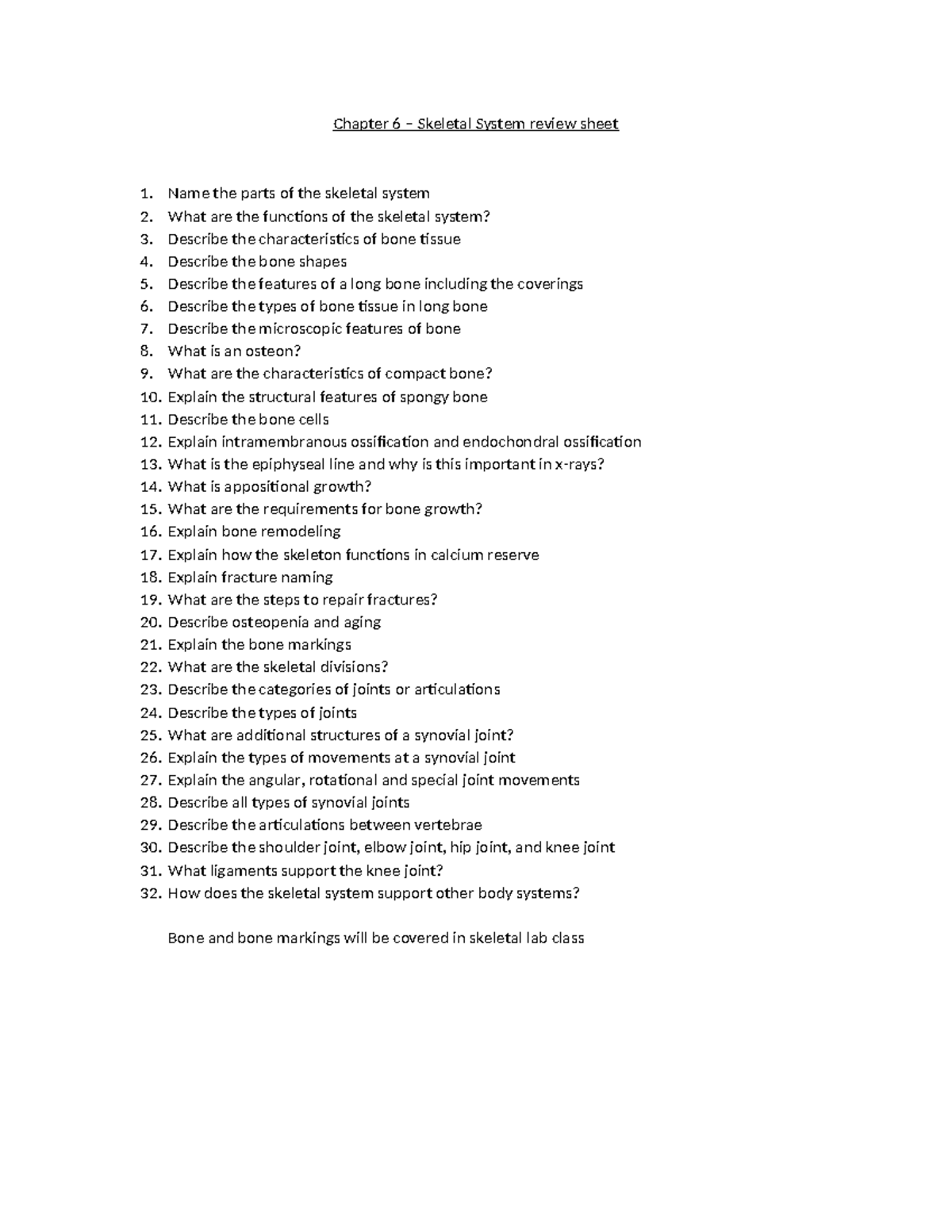 RAD 1110 - chapter 6 skeletal system review sheet fall 2021 - Chapter 6 ...
