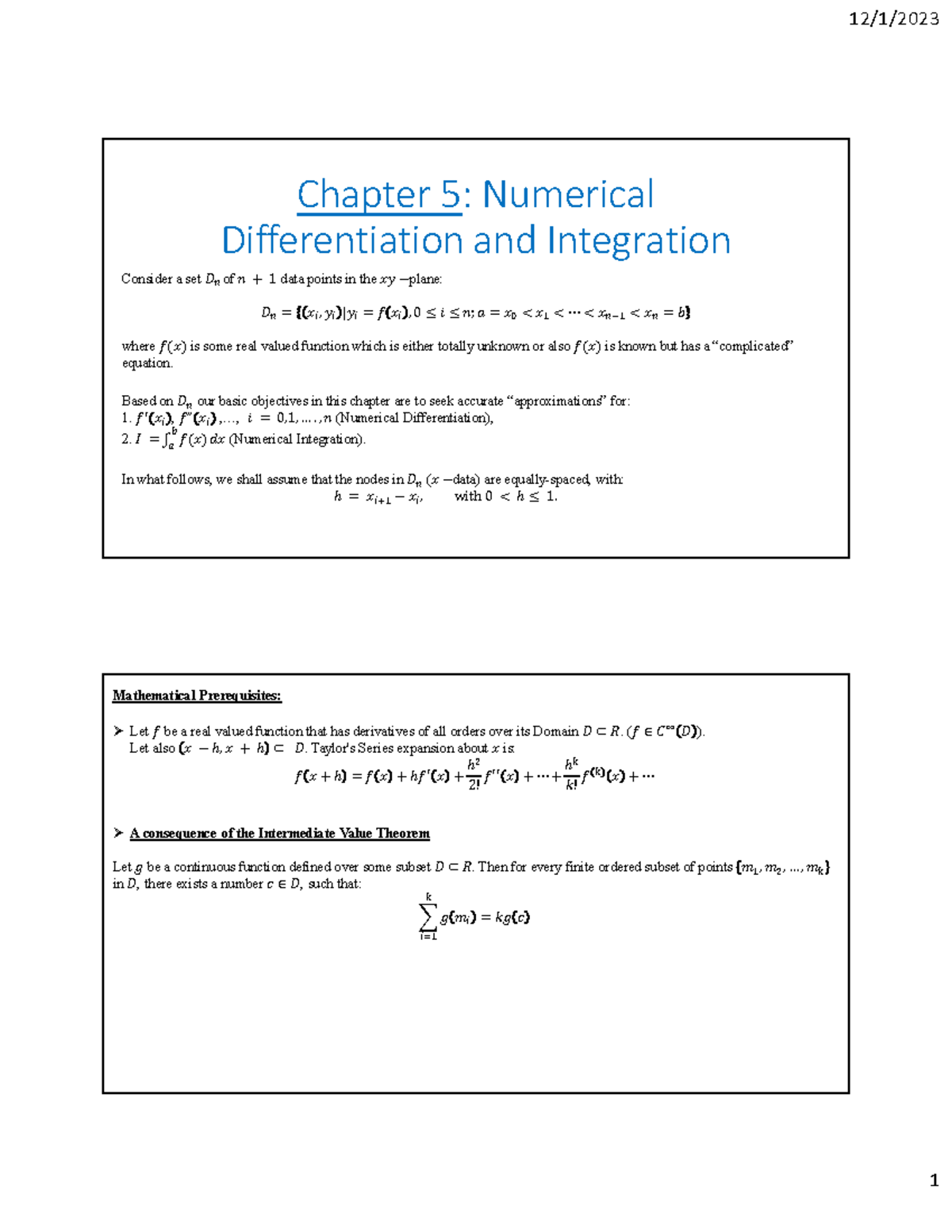 Chapter 5 - Chapter 5: Numerical Differentiation and Integration Based on our basic objectives ...